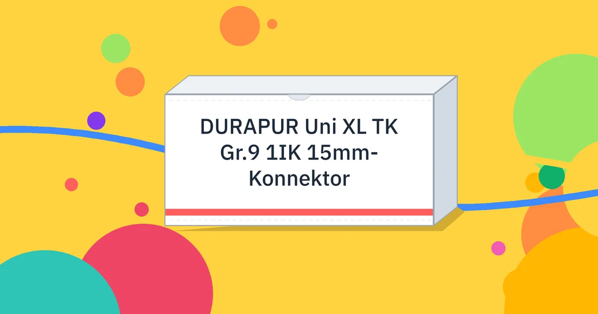 Symbolbild: Packung mit der Aufschrift DURAPUR Uni XL TK Gr.9 1IK 15mm-Konnektor (PZN 16030463) – Verfügbarkeit und Bezug in Apotheken in Frankfurt am Main