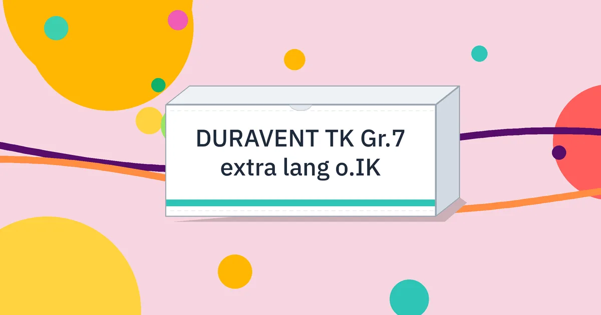 Symbolbild: Packung mit der Aufschrift DURAVENT TK Gr.7 extra lang o.IK (PZN 04463240) – Verfügbarkeit und Bezug in Apotheken in Frankfurt am Main