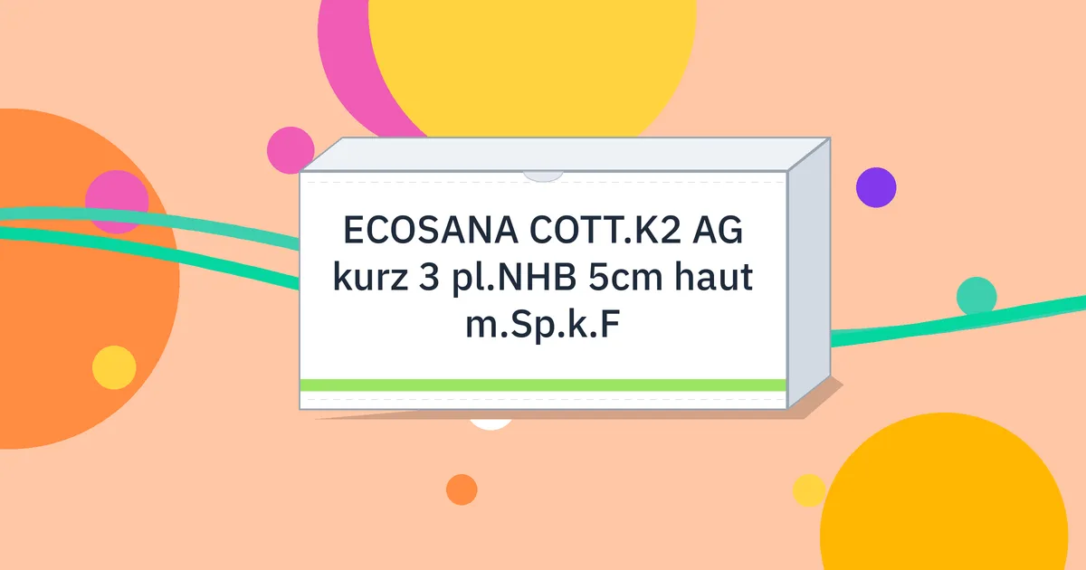 Symbolbild: Packung mit der Aufschrift ECOSANA COTT.K2 AG kurz 3 pl.NHB 5cm haut m.Sp.k.F (PZN 16949692) – Verfügbarkeit und Bezug in Apotheken in Frankfurt am Main