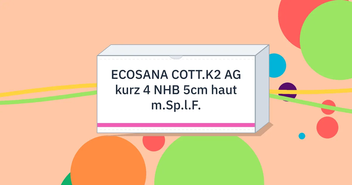 Symbolbild: Packung mit der Aufschrift ECOSANA COTT.K2 AG kurz 4 NHB 5cm haut m.Sp.l.F. (PZN 16950057) – Verfügbarkeit und Bezug in Apotheken in Frankfurt am Main