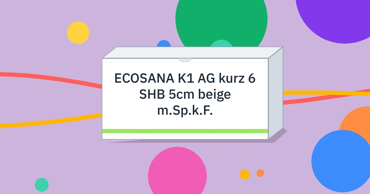 Symbolbild: Packung mit der Aufschrift ECOSANA K1 AG kurz 6 SHB 5cm beige m.Sp.k.F. (PZN 04729896) – Verfügbarkeit und Bezug in Apotheken in Frankfurt am Main