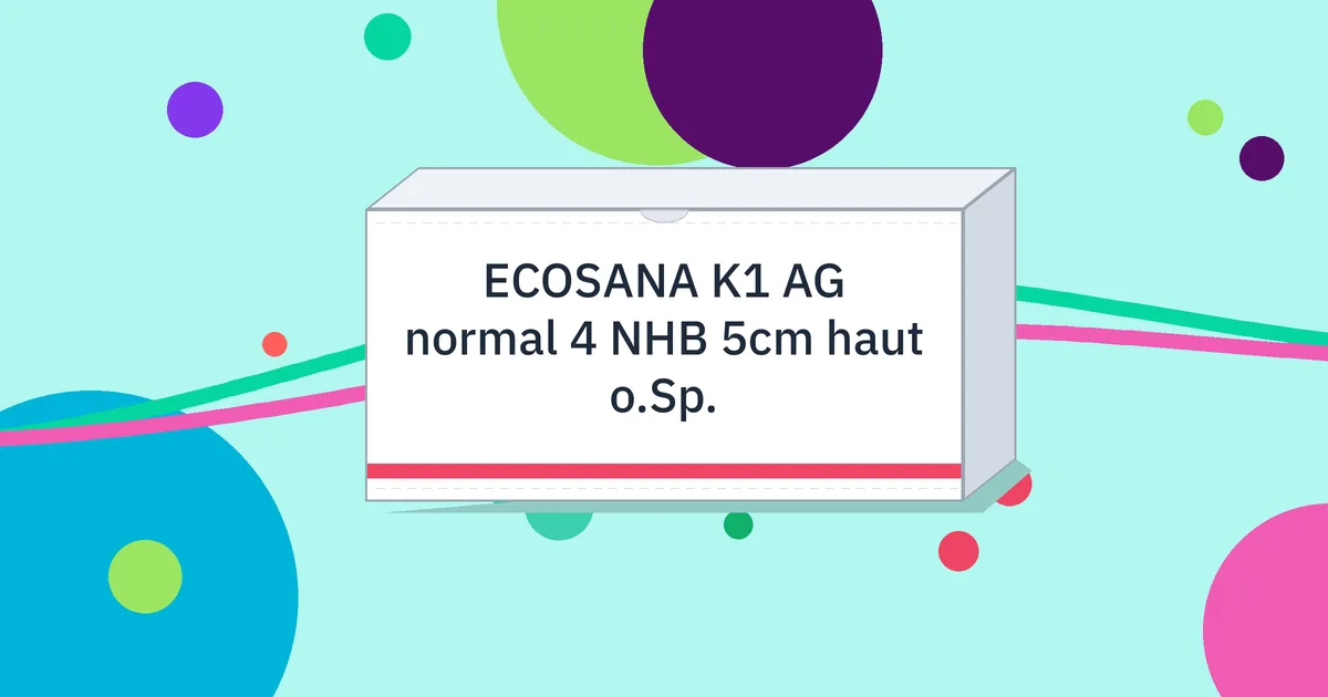 Symbolbild: Packung mit der Aufschrift ECOSANA K1 AG normal 4 NHB 5cm haut o.Sp. (PZN 04728460) – Verfügbarkeit und Bezug in Apotheken in Frankfurt am Main