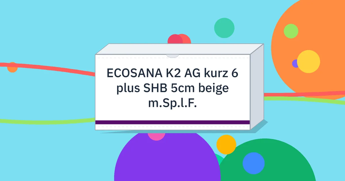 Symbolbild: Packung mit der Aufschrift ECOSANA K2 AG kurz 6 plus SHB 5cm beige m.Sp.l.F. (PZN 10955792) – Verfügbarkeit und Bezug in Apotheken in Frankfurt am Main