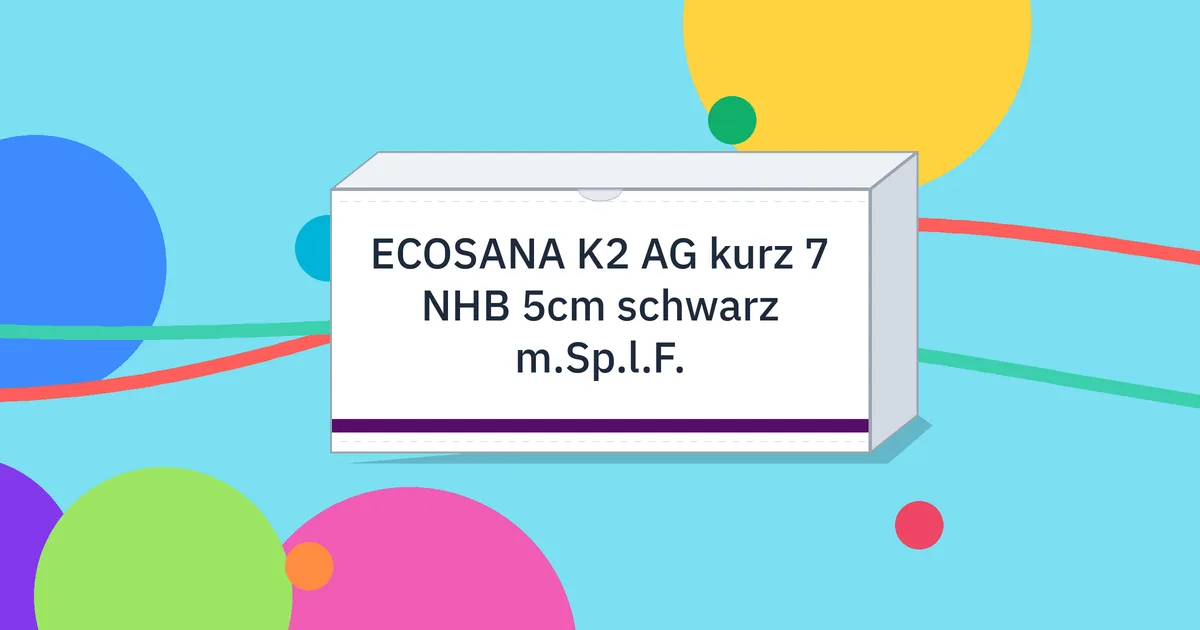 Symbolbild: Packung mit der Aufschrift ECOSANA K2 AG kurz 7 NHB 5cm schwarz m.Sp.l.F. (PZN 10955013) – Verfügbarkeit und Bezug in Apotheken in Frankfurt am Main