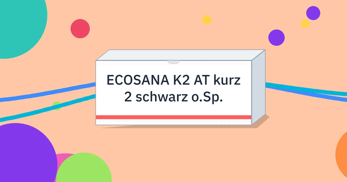 Symbolbild: Packung mit der Aufschrift ECOSANA K2 AT kurz 2 schwarz o.Sp. (PZN 01549751) – Verfügbarkeit und Bezug in Apotheken in Frankfurt am Main