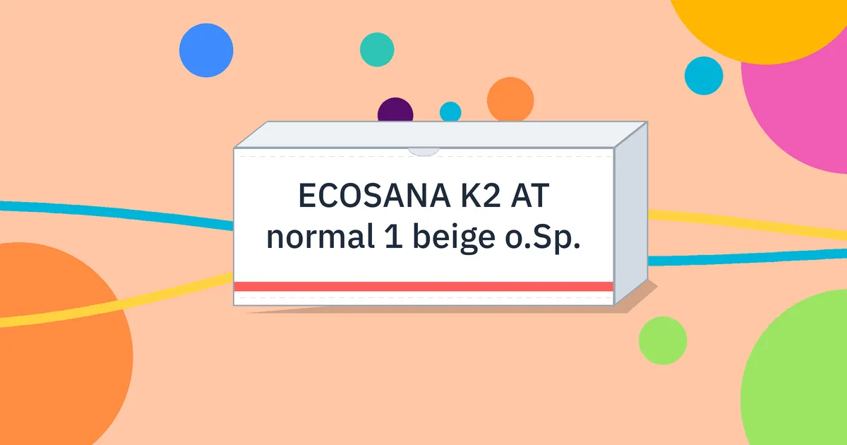 Symbolbild: Packung mit der Aufschrift ECOSANA K2 AT normal 1 beige o.Sp. (PZN 01534933) – Verfügbarkeit und Bezug in Apotheken in Frankfurt am Main