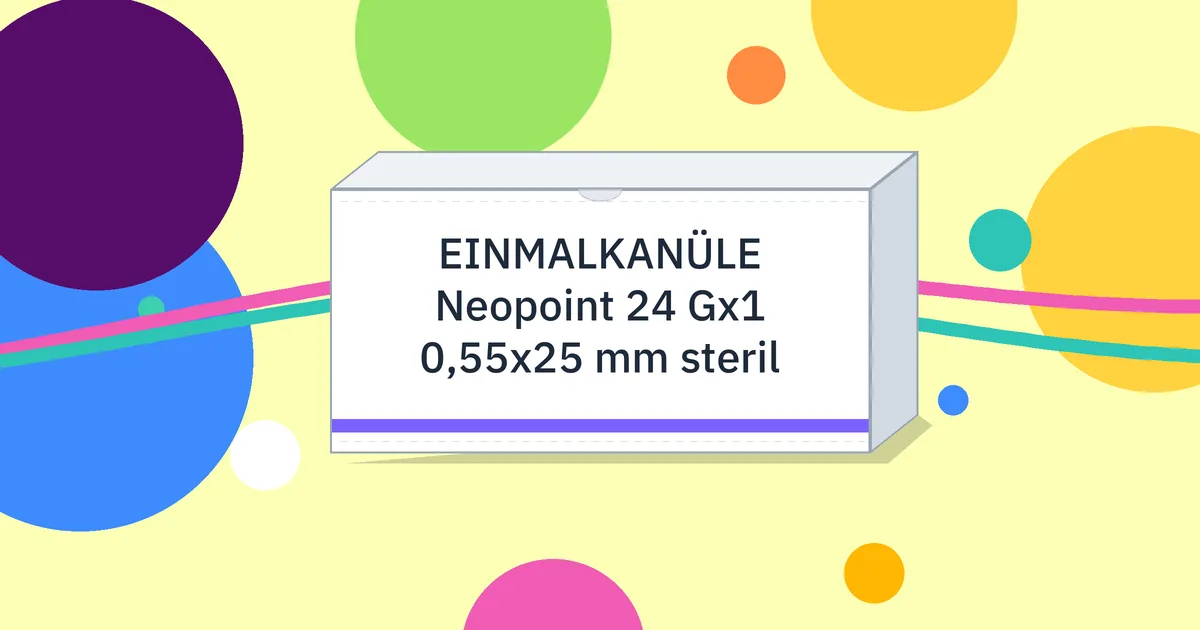 Symbolbild: Packung mit der Aufschrift EINMALKANÜLE Neopoint 24 Gx1 0,55x25 mm steril (PZN 00363406) – Verfügbarkeit und Bezug in Apotheken in Frankfurt am Main