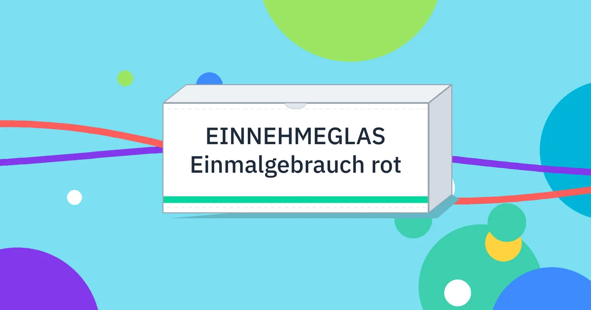 Symbolbild: Packung mit der Aufschrift EINNEHMEGLAS Einmalgebrauch rot (PZN 02439036) – Verfügbarkeit und Bezug in Apotheken in Frankfurt am Main