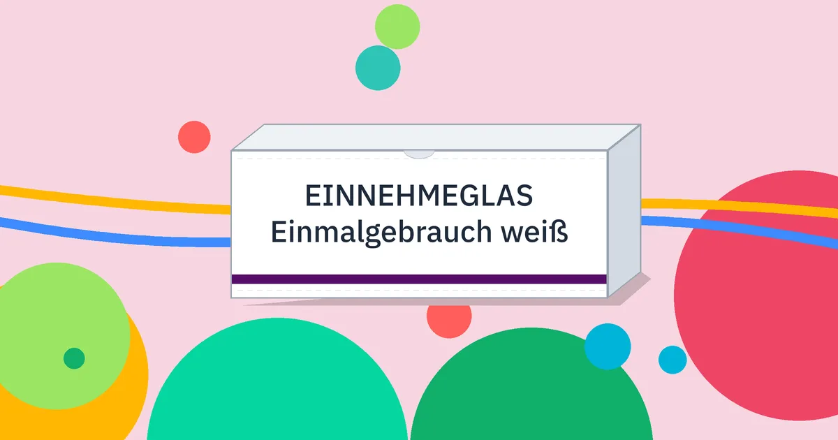 Symbolbild: Packung mit der Aufschrift EINNEHMEGLAS Einmalgebrauch weiß (PZN 02439042) – Verfügbarkeit und Bezug in Apotheken in Frankfurt am Main
