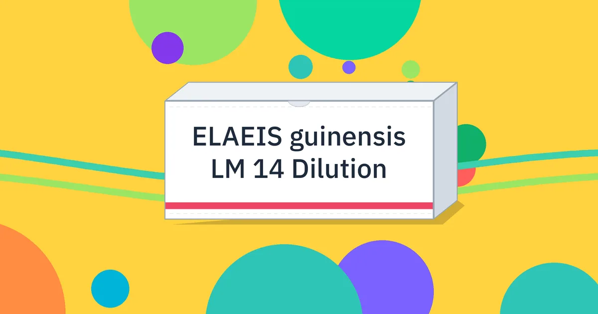 Symbolbild: Packung mit der Aufschrift ELAEIS guinensis LM 14 Dilution (PZN 13469804) – Verfügbarkeit und Bezug in Apotheken in Frankfurt am Main