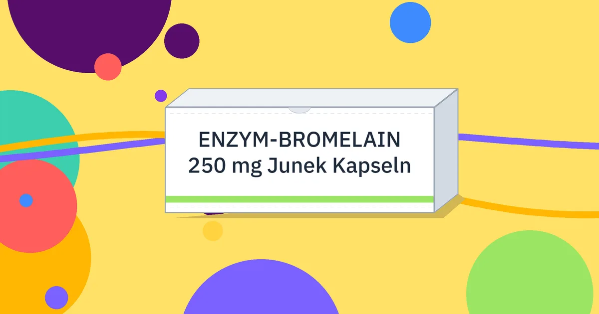 Symbolbild: Packung mit der Aufschrift ENZYM-BROMELAIN 250 mg Junek Kapseln (PZN 02573711) – Verfügbarkeit und Bezug in Apotheken in Frankfurt am Main