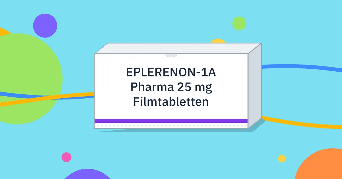 Symbolbild: Packung mit der Aufschrift EPLERENON-1A Pharma 25 mg Filmtabletten (PZN 19470458) – Verfügbarkeit und Bezug in Apotheken in Frankfurt am Main