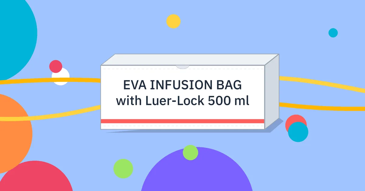 Symbolbild: Packung mit der Aufschrift EVA INFUSION BAG with Luer-Lock 500 ml (PZN 19986802) – Verfügbarkeit und Bezug in Apotheken in Frankfurt am Main
