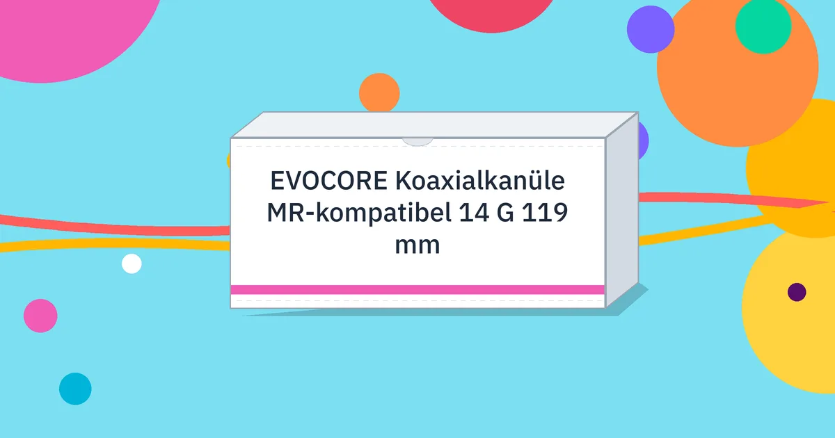 Symbolbild: Packung mit der Aufschrift EVOCORE Koaxialkanüle MR-kompatibel 14 G 119 mm (PZN 11655773) – Verfügbarkeit und Bezug in Apotheken in Frankfurt am Main