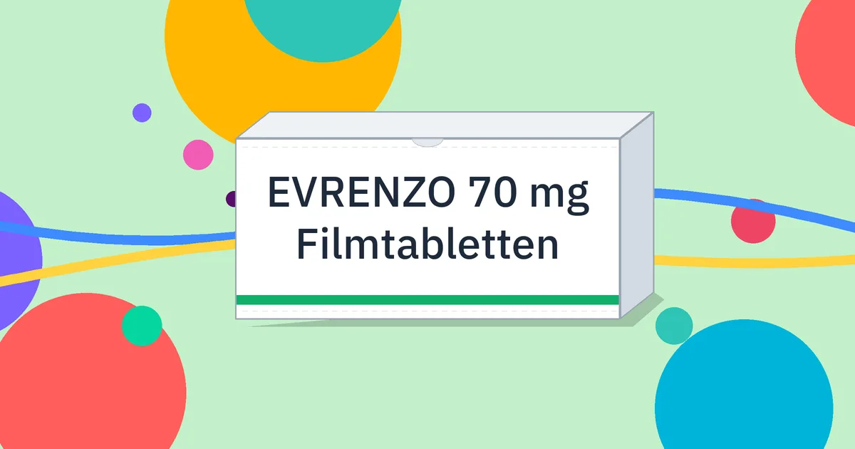 Symbolbild: Packung mit der Aufschrift EVRENZO 70 mg Filmtabletten (PZN 20181280) – Verfügbarkeit und Bezug in Apotheken in Frankfurt am Main