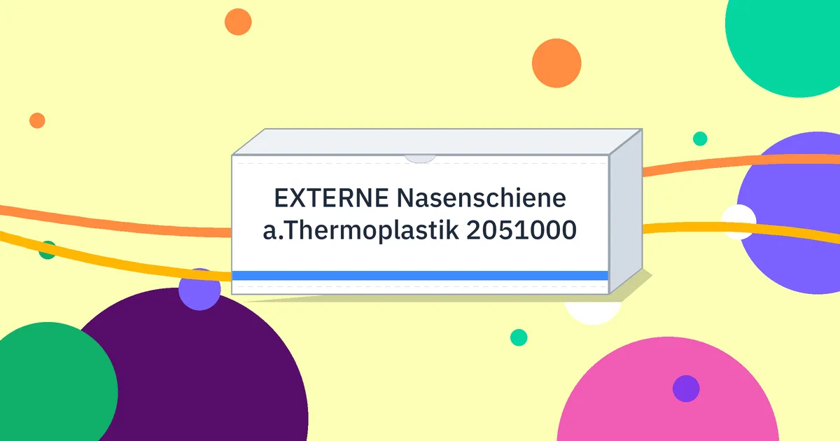 Symbolbild: Packung mit der Aufschrift EXTERNE Nasenschiene a.Thermoplastik 2051000 (PZN 00766920) – Verfügbarkeit und Bezug in Apotheken in Frankfurt am Main