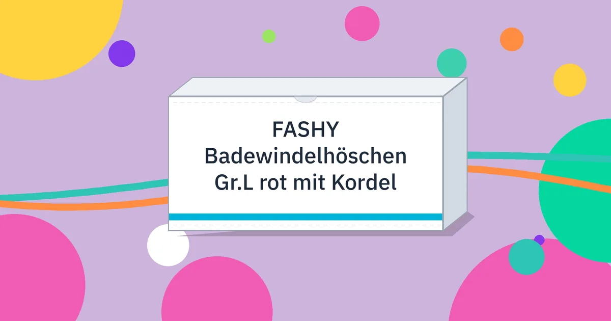 Symbolbild: Packung mit der Aufschrift FASHY Badewindelhöschen Gr.L rot mit Kordel (PZN 01497793) – Verfügbarkeit und Bezug in Apotheken in Frankfurt am Main