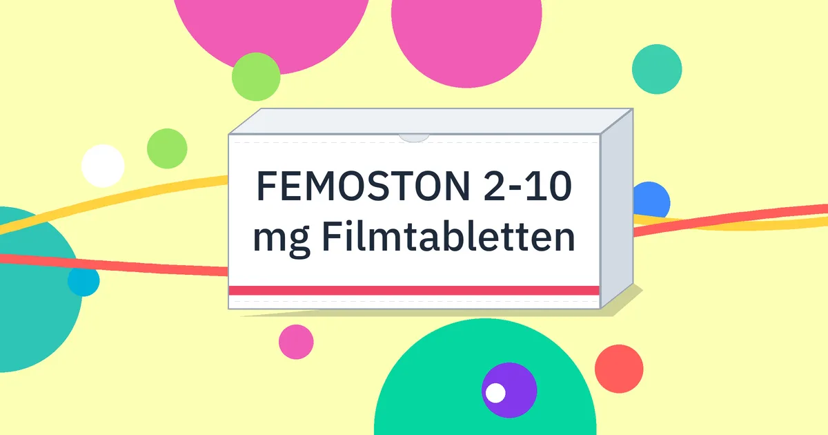 Symbolbild: Packung mit der Aufschrift FEMOSTON 2-10 mg Filmtabletten (PZN 18897539) – Verfügbarkeit und Bezug in Apotheken in Frankfurt am Main