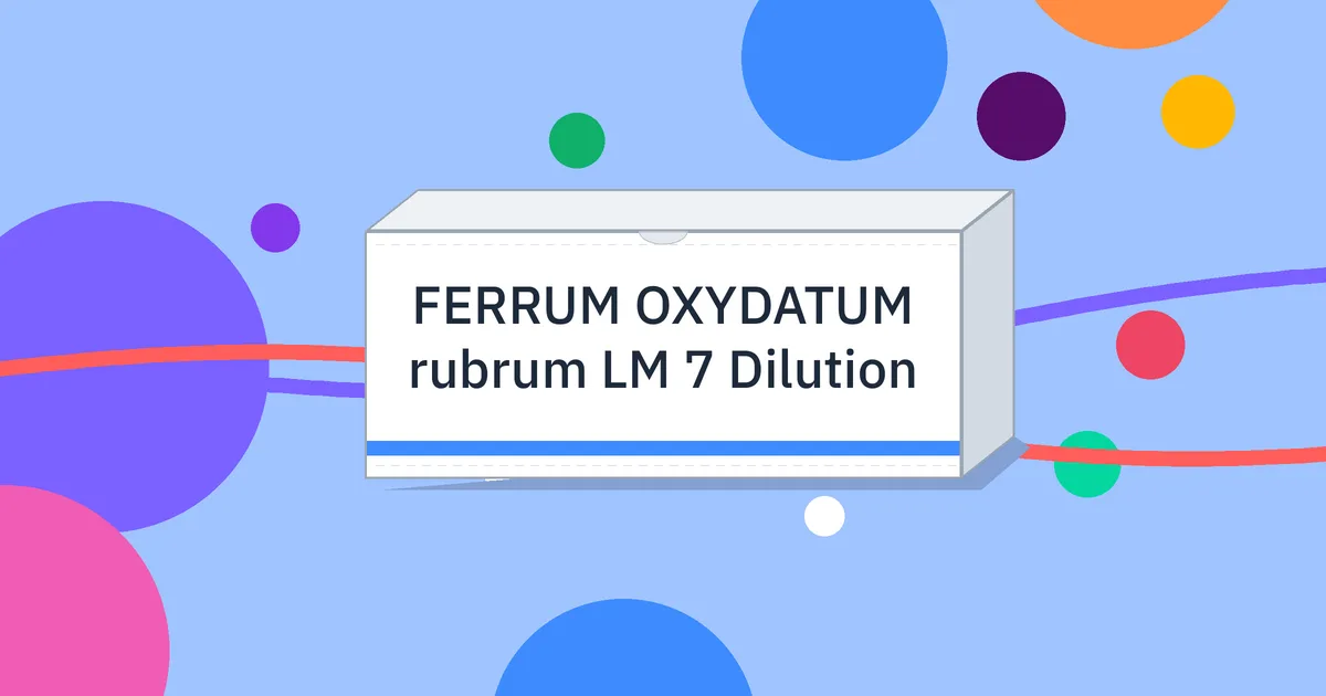 Symbolbild: Packung mit der Aufschrift FERRUM OXYDATUM rubrum LM 7 Dilution (PZN 12851594) – Verfügbarkeit und Bezug in Apotheken in Frankfurt am Main