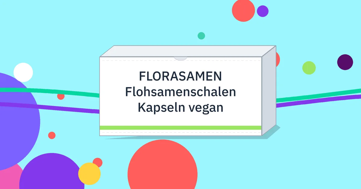 Symbolbild: Packung mit der Aufschrift FLORASAMEN Flohsamenschalen Kapseln vegan (PZN 19199613) – Verfügbarkeit und Bezug in Apotheken in Frankfurt am Main