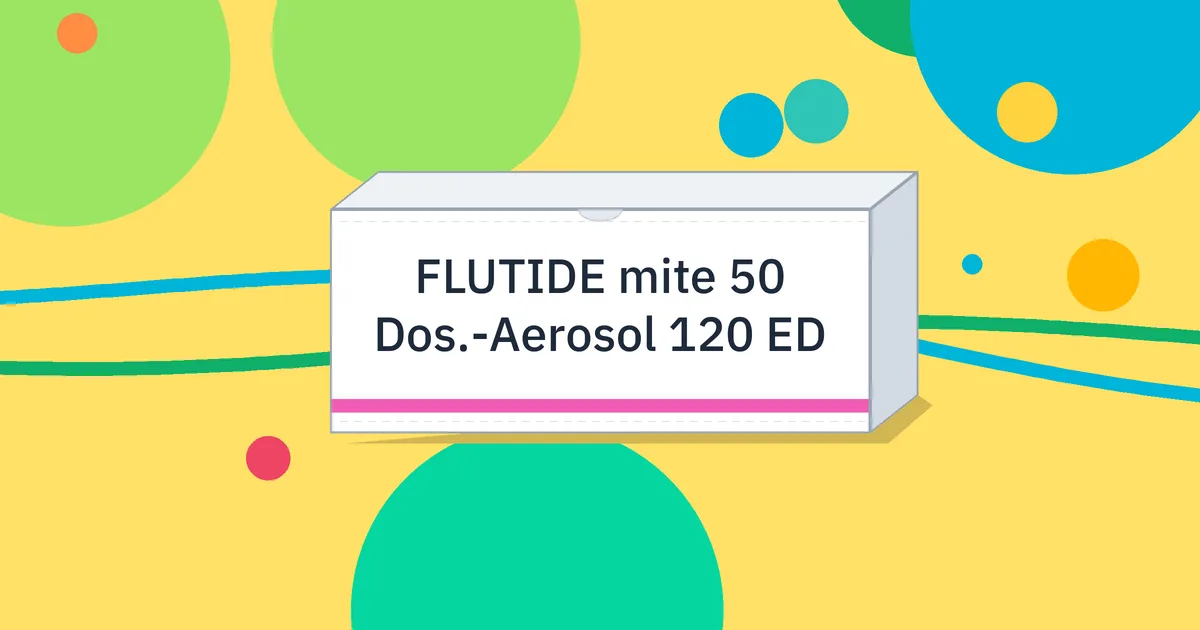 Symbolbild: Packung mit der Aufschrift FLUTIDE mite 50 Dos.-Aerosol 120 ED (PZN 07123987) – Verfügbarkeit und Bezug in Apotheken in Frankfurt am Main