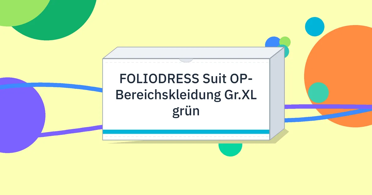 Symbolbild: Packung mit der Aufschrift FOLIODRESS Suit OP-Bereichskleidung Gr.XL grün (PZN 00070940) – Verfügbarkeit und Bezug in Apotheken in Frankfurt am Main