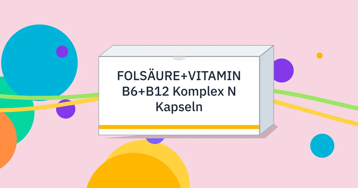 Symbolbild: Packung mit der Aufschrift FOLSÄURE+VITAMIN B6+B12 Komplex N Kapseln (PZN 12569018) – Verfügbarkeit und Bezug in Apotheken in Frankfurt am Main