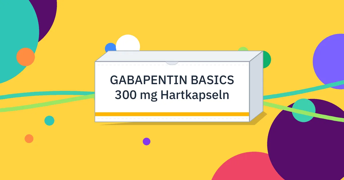 Symbolbild: Packung mit der Aufschrift GABAPENTIN BASICS 300 mg Hartkapseln (PZN 01072214) – Verfügbarkeit und Bezug in Apotheken in Frankfurt am Main