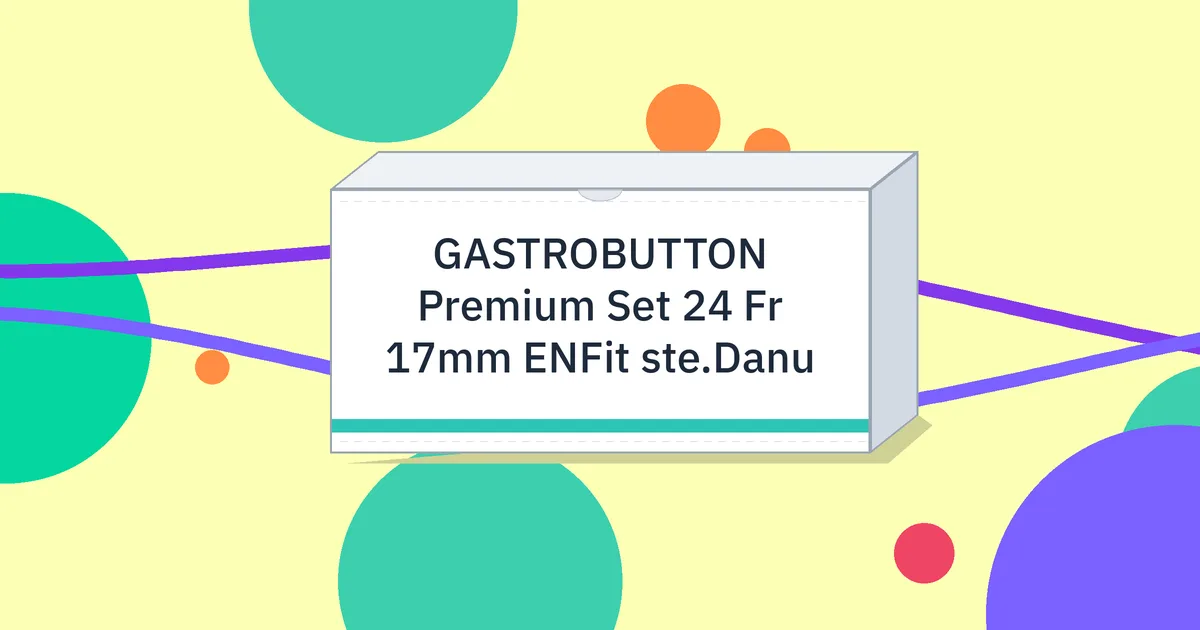 Symbolbild: Packung mit der Aufschrift GASTROBUTTON Premium Set 24 Fr 17mm ENFit ste.Danu (PZN 16884136) – Verfügbarkeit und Bezug in Apotheken in Frankfurt am Main