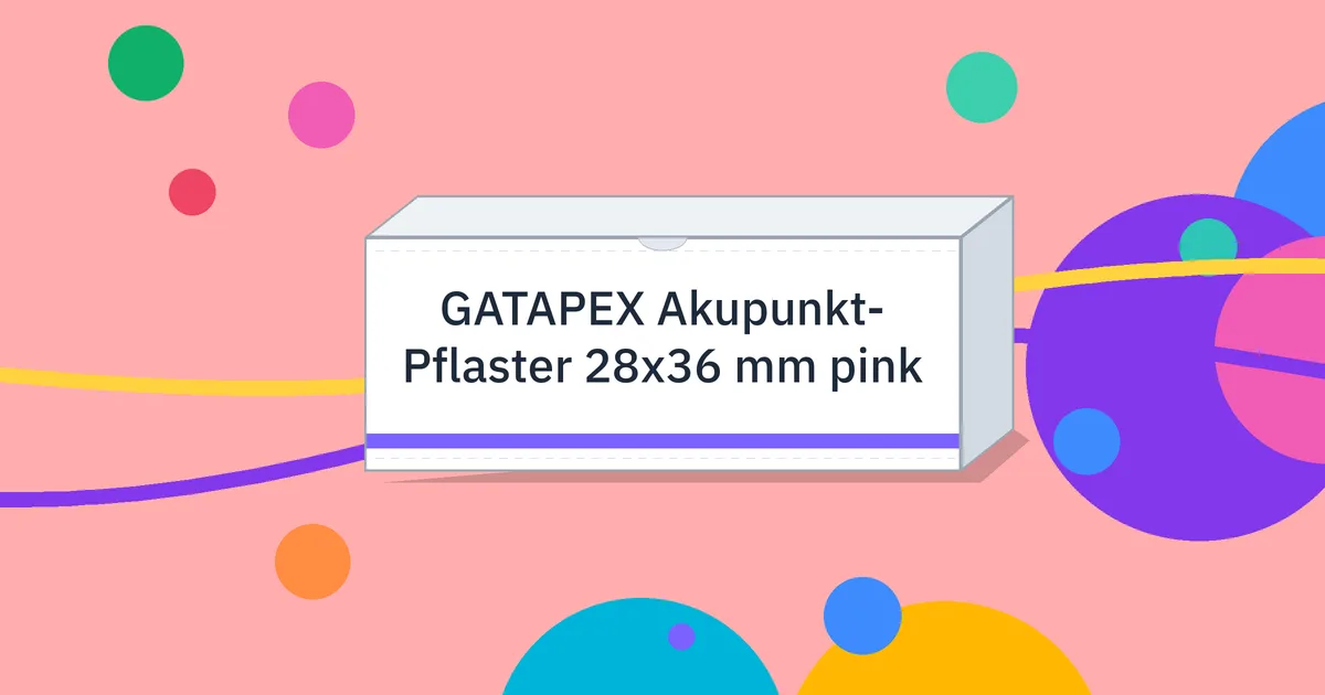 Symbolbild: Packung mit der Aufschrift GATAPEX Akupunkt-Pflaster 28x36 mm pink (PZN 10144177) – Verfügbarkeit und Bezug in Apotheken in Frankfurt am Main