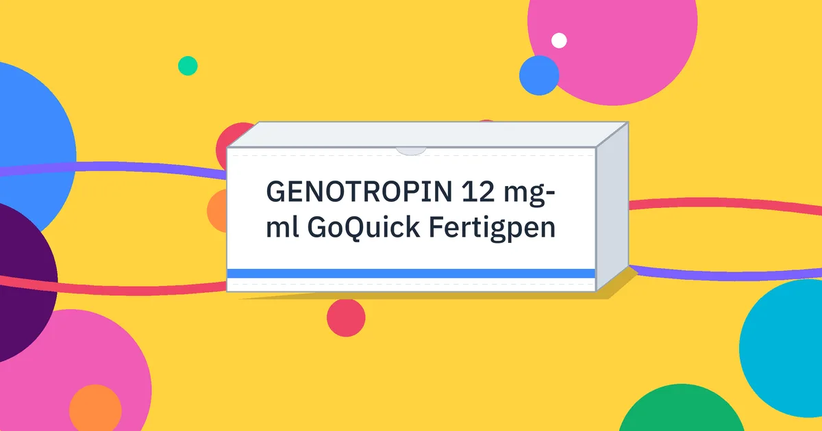 Symbolbild: Packung mit der Aufschrift GENOTROPIN 12 mg-ml GoQuick Fertigpen (PZN 16799927) – Verfügbarkeit und Bezug in Apotheken in Frankfurt am Main