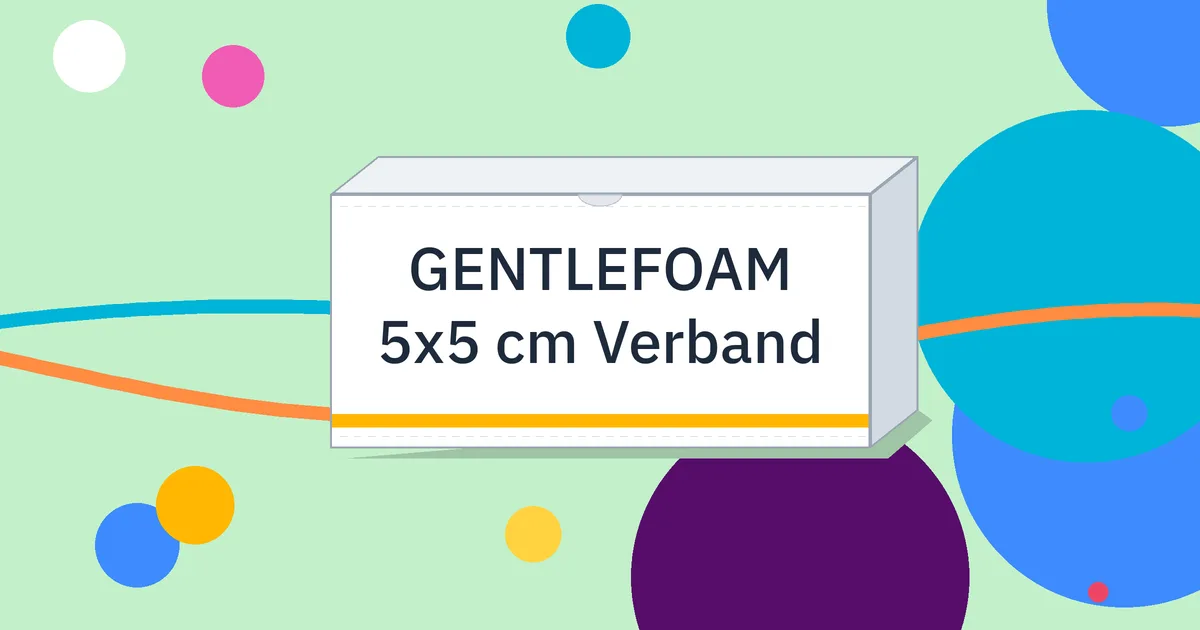 Symbolbild: Packung mit der Aufschrift GENTLEFOAM 5x5 cm Verband (PZN 19720990) – Verfügbarkeit und Bezug in Apotheken in Frankfurt am Main