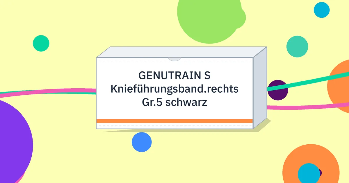 Symbolbild: Packung mit der Aufschrift GENUTRAIN S Knieführungsband.rechts Gr.5 schwarz (PZN 07551714) – Verfügbarkeit und Bezug in Apotheken in Frankfurt am Main