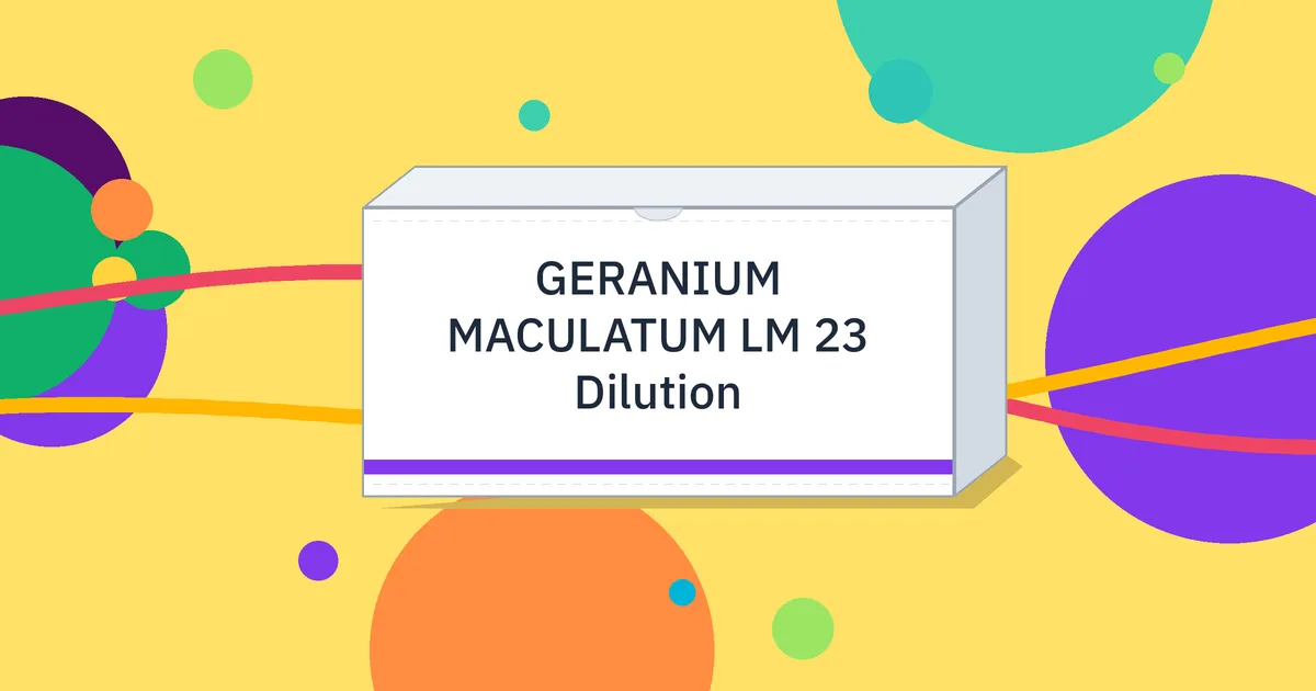 Symbolbild: Packung mit der Aufschrift GERANIUM MACULATUM LM 23 Dilution (PZN 12876803) – Verfügbarkeit und Bezug in Apotheken in Frankfurt am Main