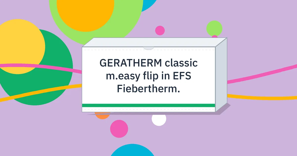 Symbolbild: Packung mit der Aufschrift GERATHERM classic m.easy flip in EFS Fiebertherm. (PZN 10261411) – Verfügbarkeit und Bezug in Apotheken in Frankfurt am Main