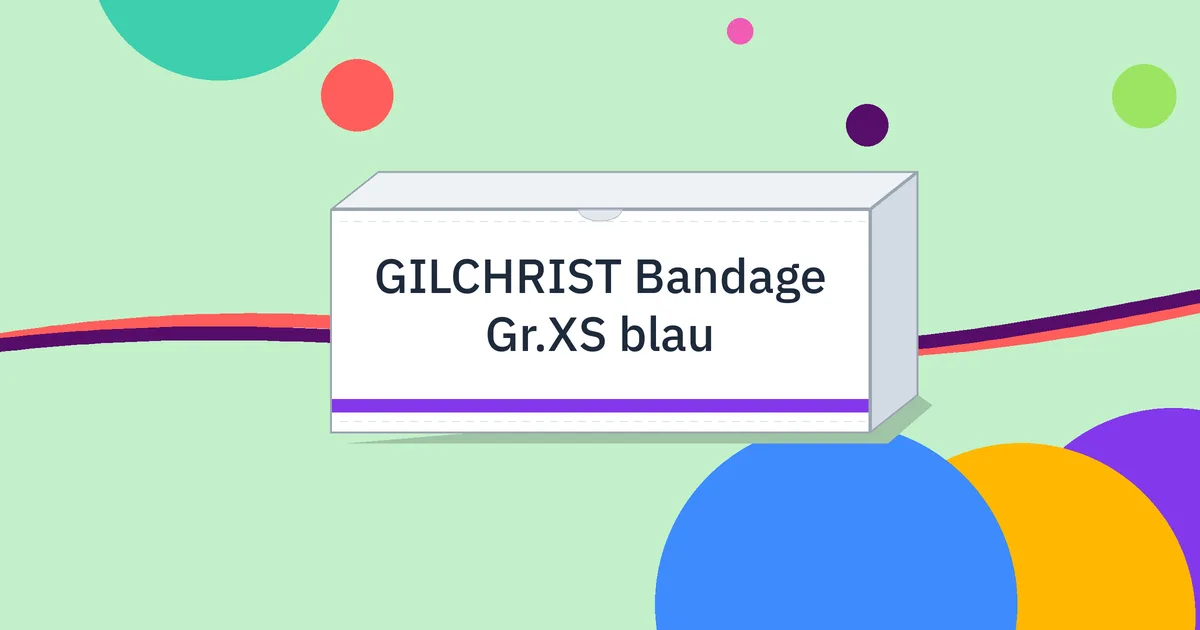 Symbolbild: Packung mit der Aufschrift GILCHRIST Bandage Gr.XS blau (PZN 04910532) – Verfügbarkeit und Bezug in Apotheken in Frankfurt am Main