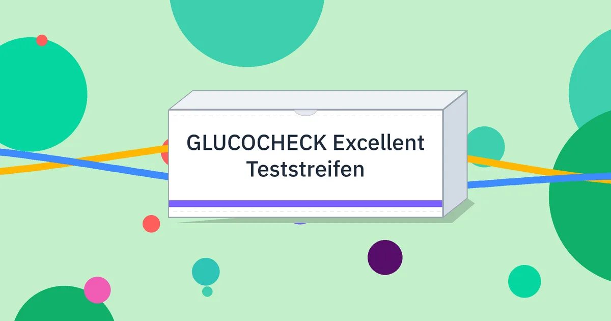 Symbolbild: Packung mit der Aufschrift GLUCOCHECK Excellent Teststreifen (PZN 09265556) – Verfügbarkeit und Bezug in Apotheken in Frankfurt am Main