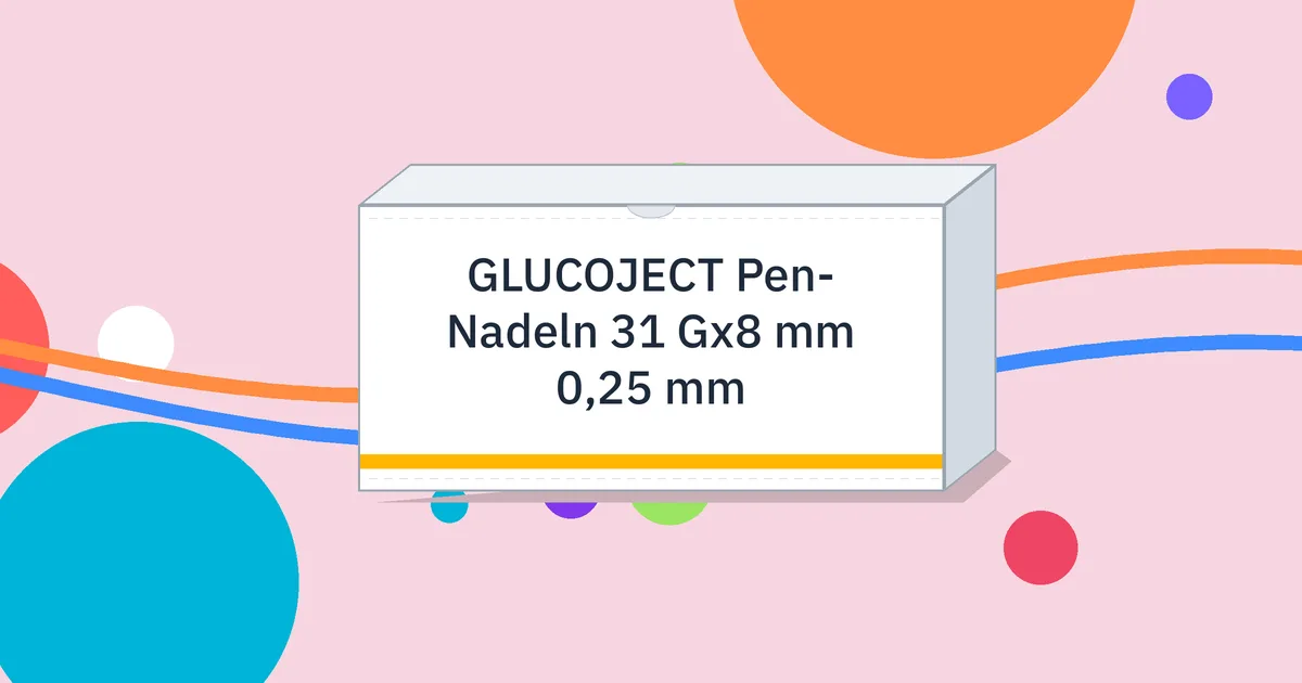 Symbolbild: Packung mit der Aufschrift GLUCOJECT Pen-Nadeln 31 Gx8 mm 0,25 mm (PZN 19194917) – Verfügbarkeit und Bezug in Apotheken in Frankfurt am Main