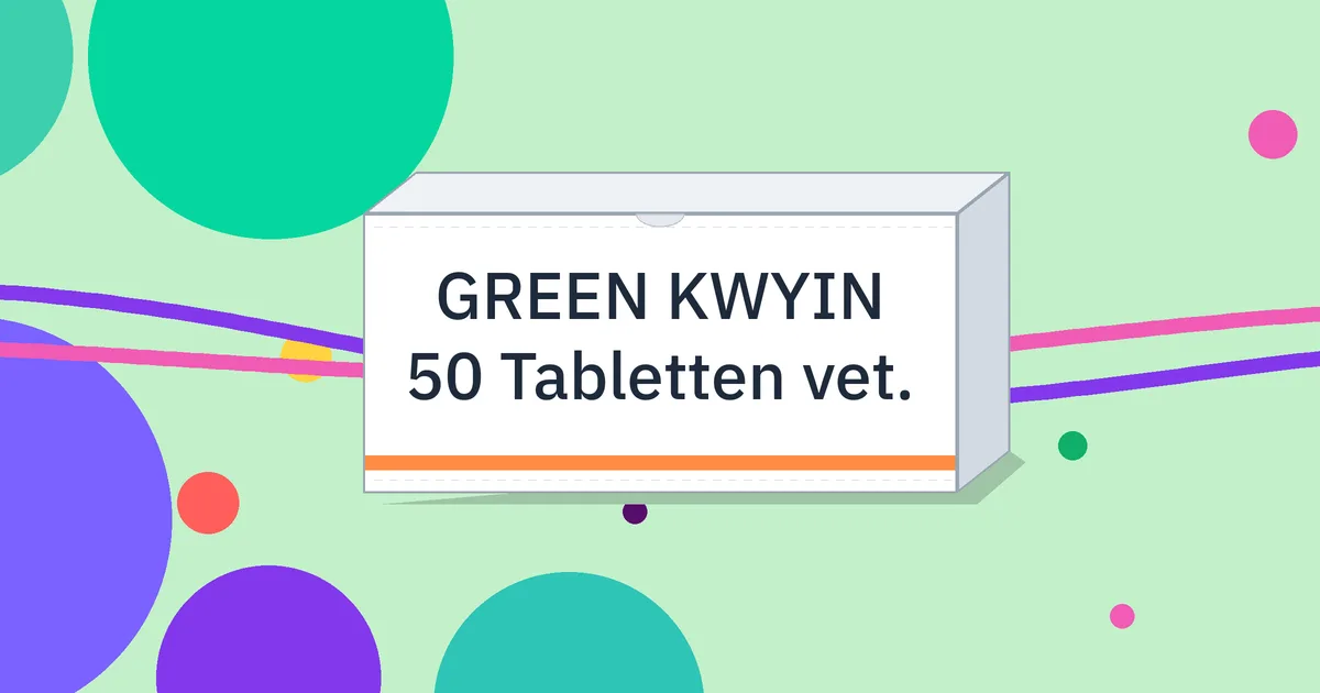 Symbolbild: Packung mit der Aufschrift GREEN KWYIN 50 Tabletten vet. (PZN 00043564) – Verfügbarkeit und Bezug in Apotheken in Frankfurt am Main