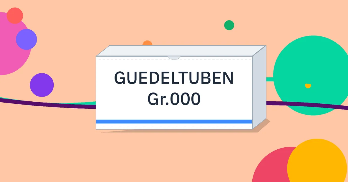 Symbolbild: Packung mit der Aufschrift GUEDELTUBEN Gr.000 (PZN 07701697) – Verfügbarkeit und Bezug in Apotheken in Frankfurt am Main