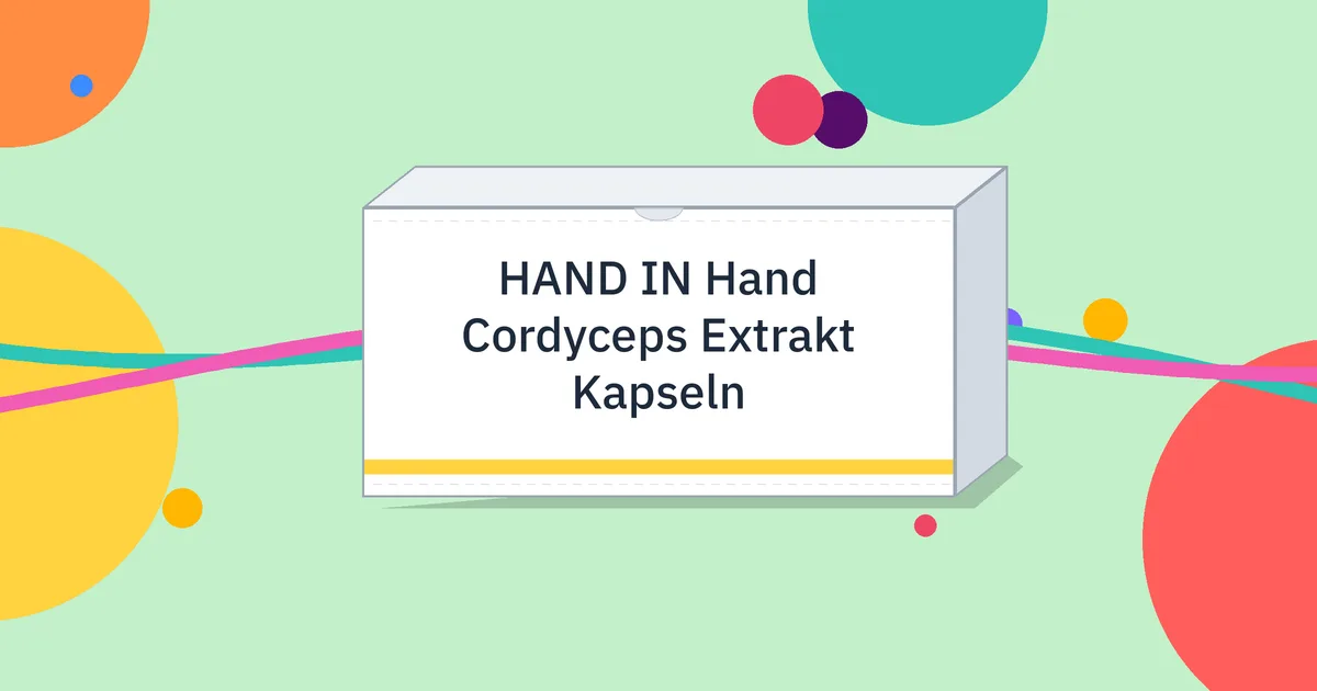 Symbolbild: Packung mit der Aufschrift HAND IN Hand Cordyceps Extrakt Kapseln (PZN 19421951) – Verfügbarkeit und Bezug in Apotheken in Frankfurt am Main