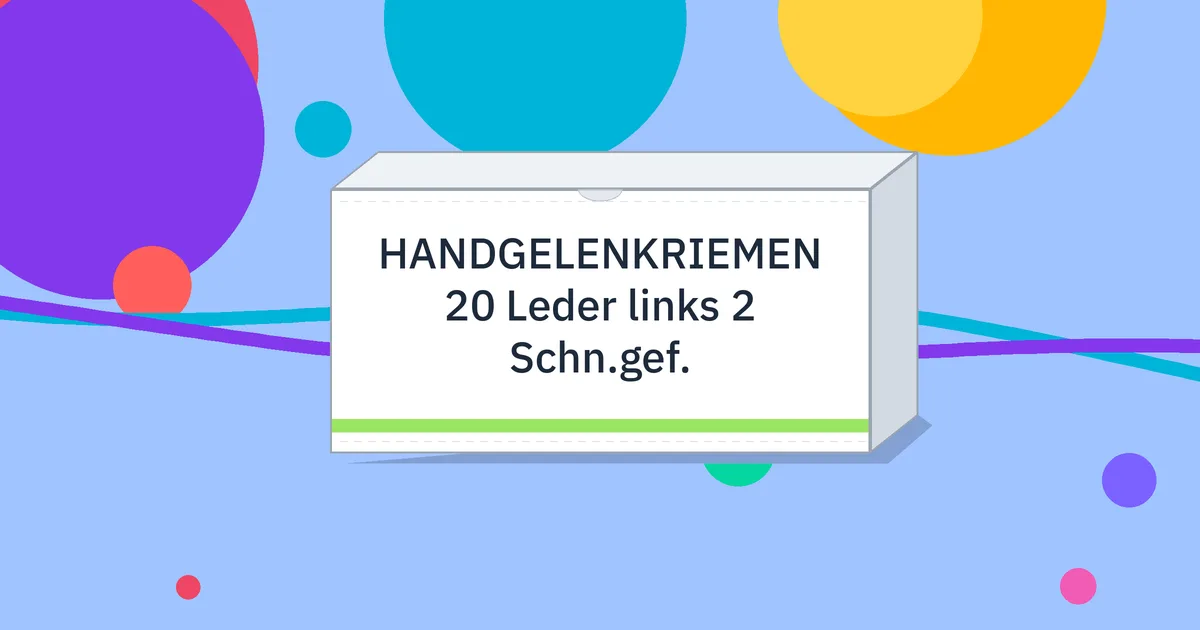 Symbolbild: Packung mit der Aufschrift HANDGELENKRIEMEN 20 Leder links 2 Schn.gef. (PZN 03230404) – Verfügbarkeit und Bezug in Apotheken in Frankfurt am Main