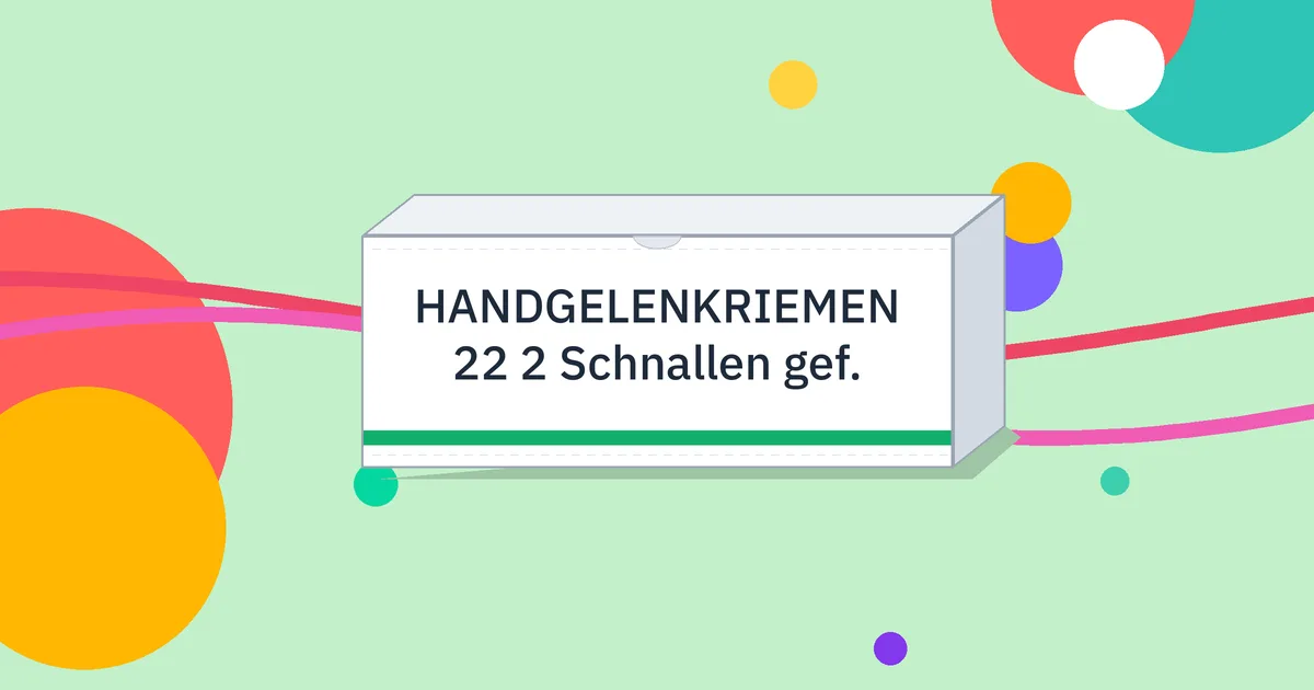 Symbolbild: Packung mit der Aufschrift HANDGELENKRIEMEN 22 2 Schnallen gef. (PZN 02693289) – Verfügbarkeit und Bezug in Apotheken in Frankfurt am Main