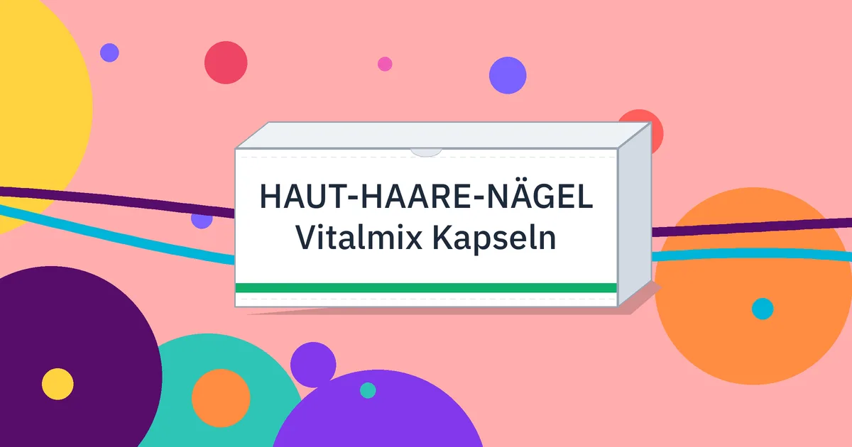 Symbolbild: Packung mit der Aufschrift HAUT-HAARE-NÄGEL Vitalmix Kapseln (PZN 19099685) – Verfügbarkeit und Bezug in Apotheken in Frankfurt am Main