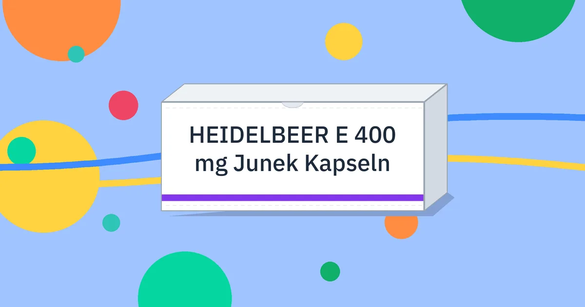 Symbolbild: Packung mit der Aufschrift HEIDELBEER E 400 mg Junek Kapseln (PZN 10336422) – Verfügbarkeit und Bezug in Apotheken in Frankfurt am Main