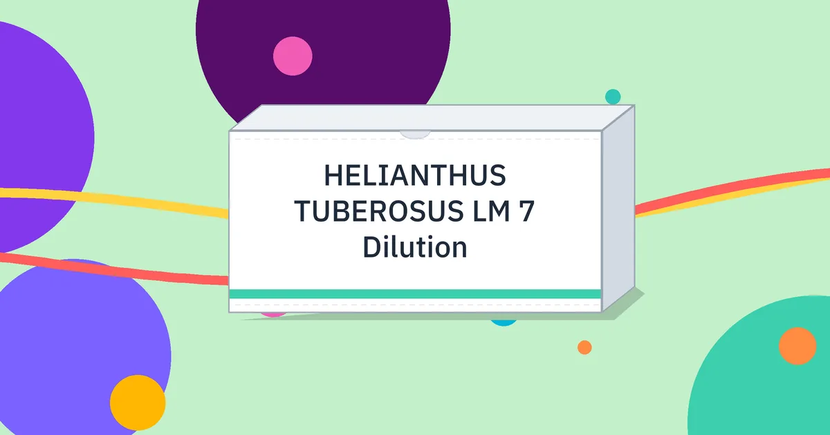 Symbolbild: Packung mit der Aufschrift HELIANTHUS TUBEROSUS LM 7 Dilution (PZN 13551569) – Verfügbarkeit und Bezug in Apotheken in Frankfurt am Main