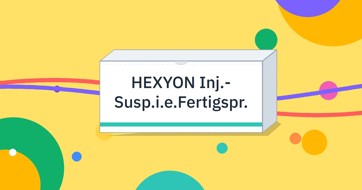 Symbolbild: Packung mit der Aufschrift HEXYON Inj.-Susp.i.e.Fertigspr. (PZN 17215845) – Verfügbarkeit und Bezug in Apotheken in Frankfurt am Main