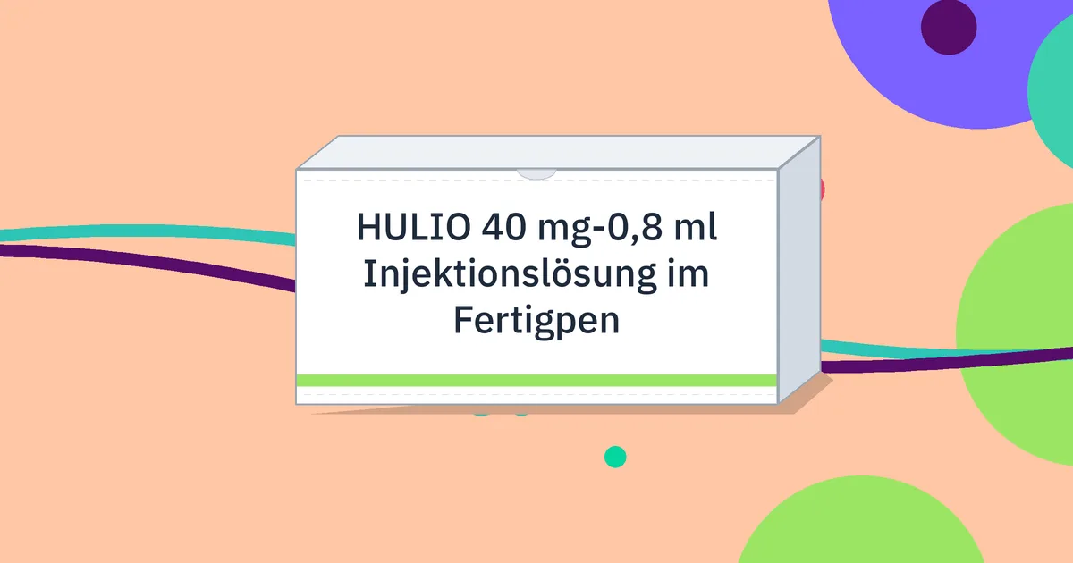 Symbolbild: Packung mit der Aufschrift HULIO 40 mg-0,8 ml Injektionslösung im Fertigpen (PZN 16022831) – Verfügbarkeit und Bezug in Apotheken in Frankfurt am Main