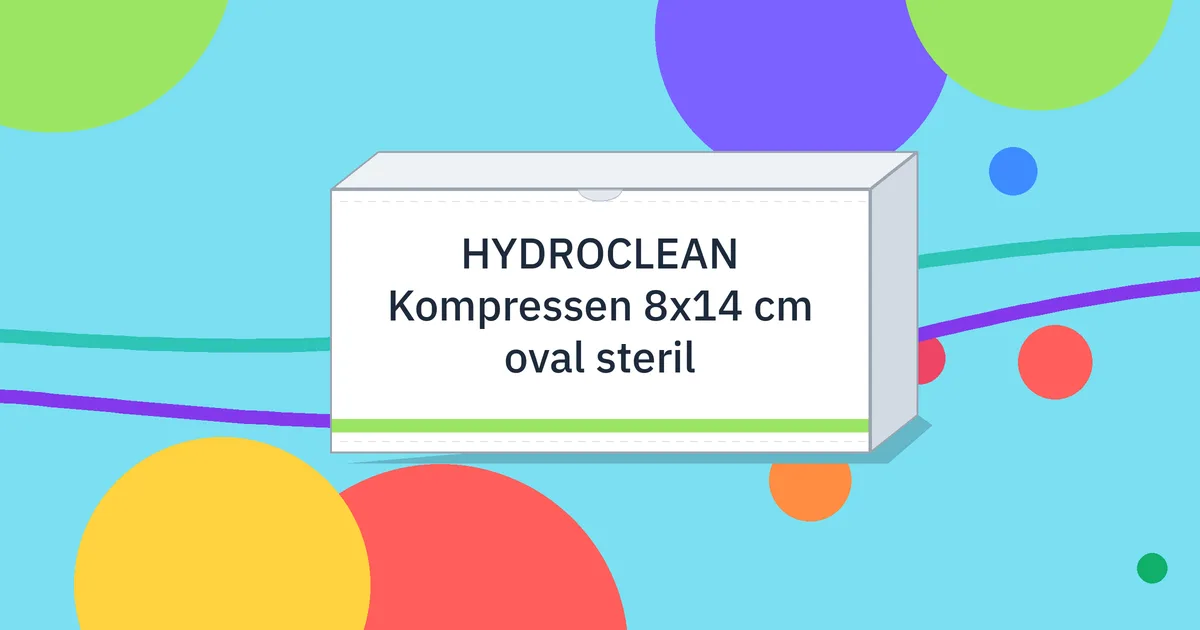 Symbolbild: Packung mit der Aufschrift HYDROCLEAN Kompressen 8x14 cm oval steril (PZN 19900893) – Verfügbarkeit und Bezug in Apotheken in Frankfurt am Main