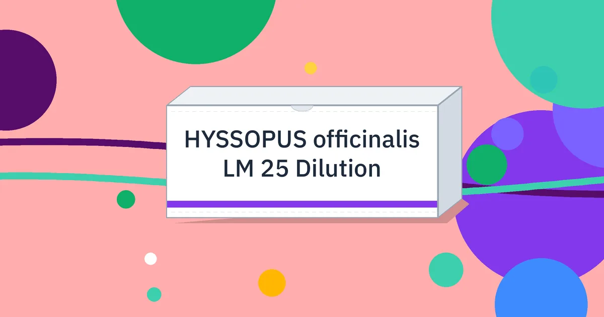 Symbolbild: Packung mit der Aufschrift HYSSOPUS officinalis LM 25 Dilution (PZN 13558301) – Verfügbarkeit und Bezug in Apotheken in Frankfurt am Main